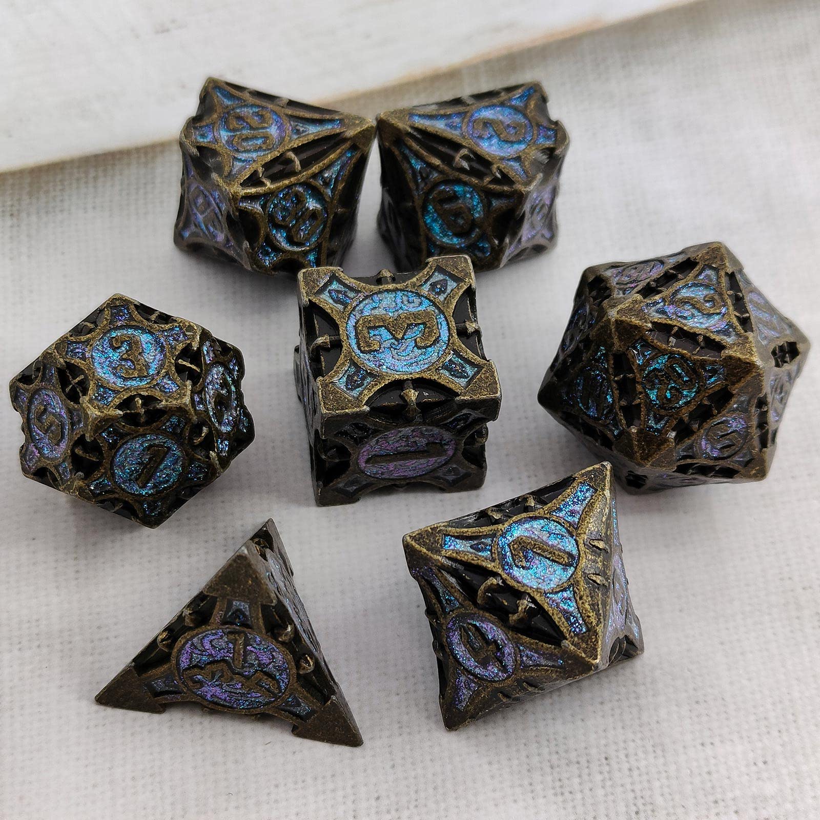 GIUADKXD Metal DND/ D&D Dungeons and Dragons Dice Set Trpg Board Game Polyhedron MTG Dice Set D20 Dice Game Accessories(Rolling Blue)