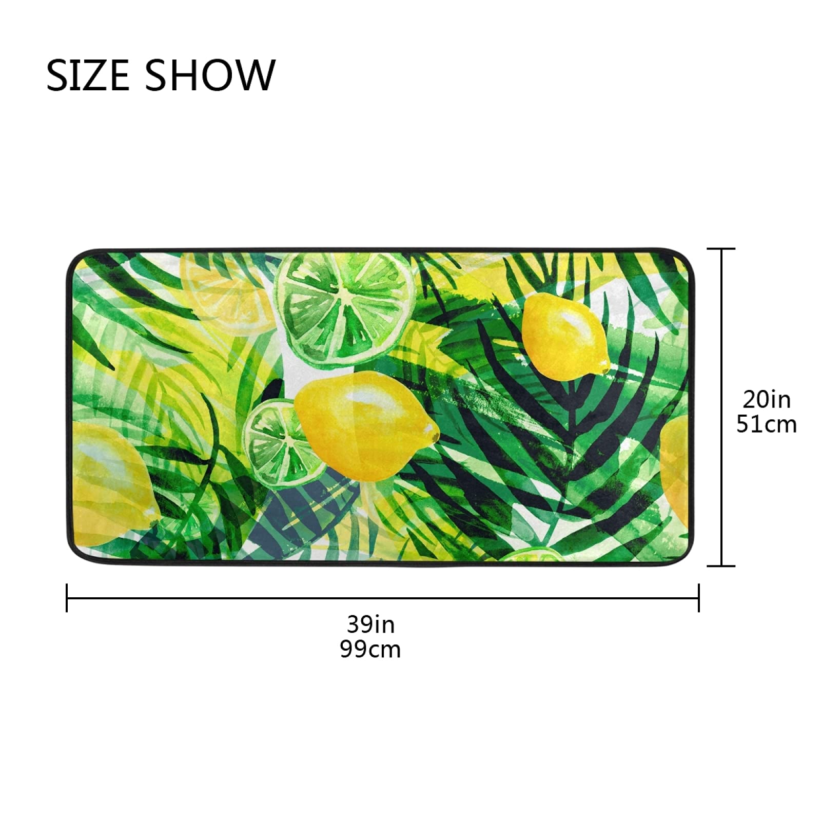 Green Leaves Palms Fruit Citrus Orange Lime Lemon Kitchen Rug Floor Mat Anti Fatigue Kitchen Mats 39 x 20 in Non Slip Absorbent Cushion Comfort Standing Mat Carpet for Home Decor