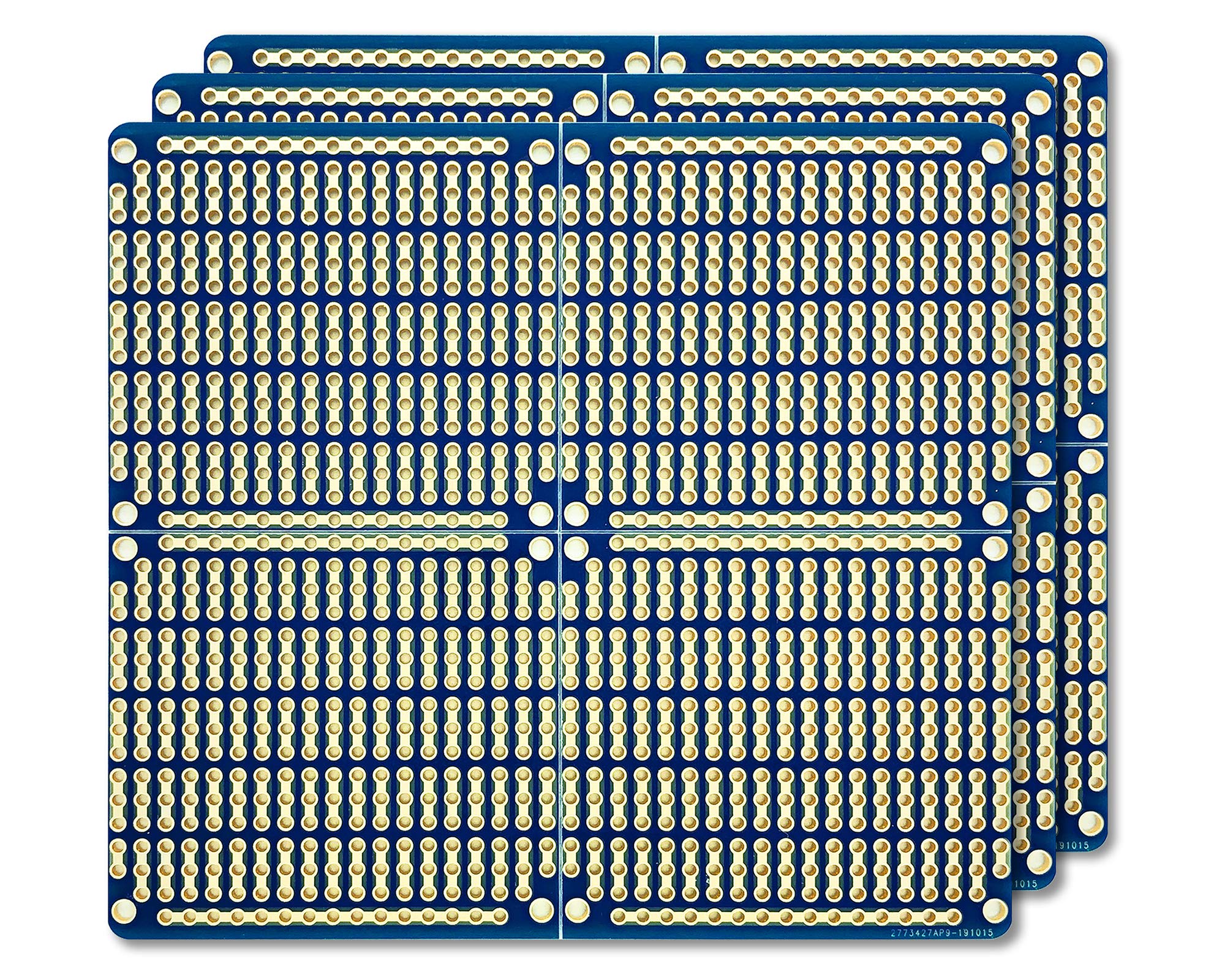 ElectroCookie Snappable PCB, Strip Board with Power Rails for Electronics Projects Compatible for DIY Arduino Soldering Projects, Gold-Plated, 3.8"x3.5" (3 Pack, Blue)