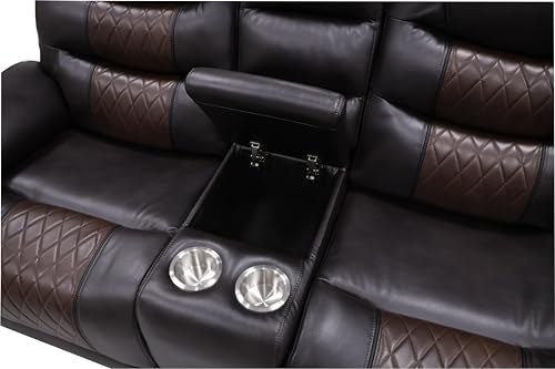 New Classic Furniture Nikko Faux Leather Manual Console Loveseat with Dual Recliners, Brown