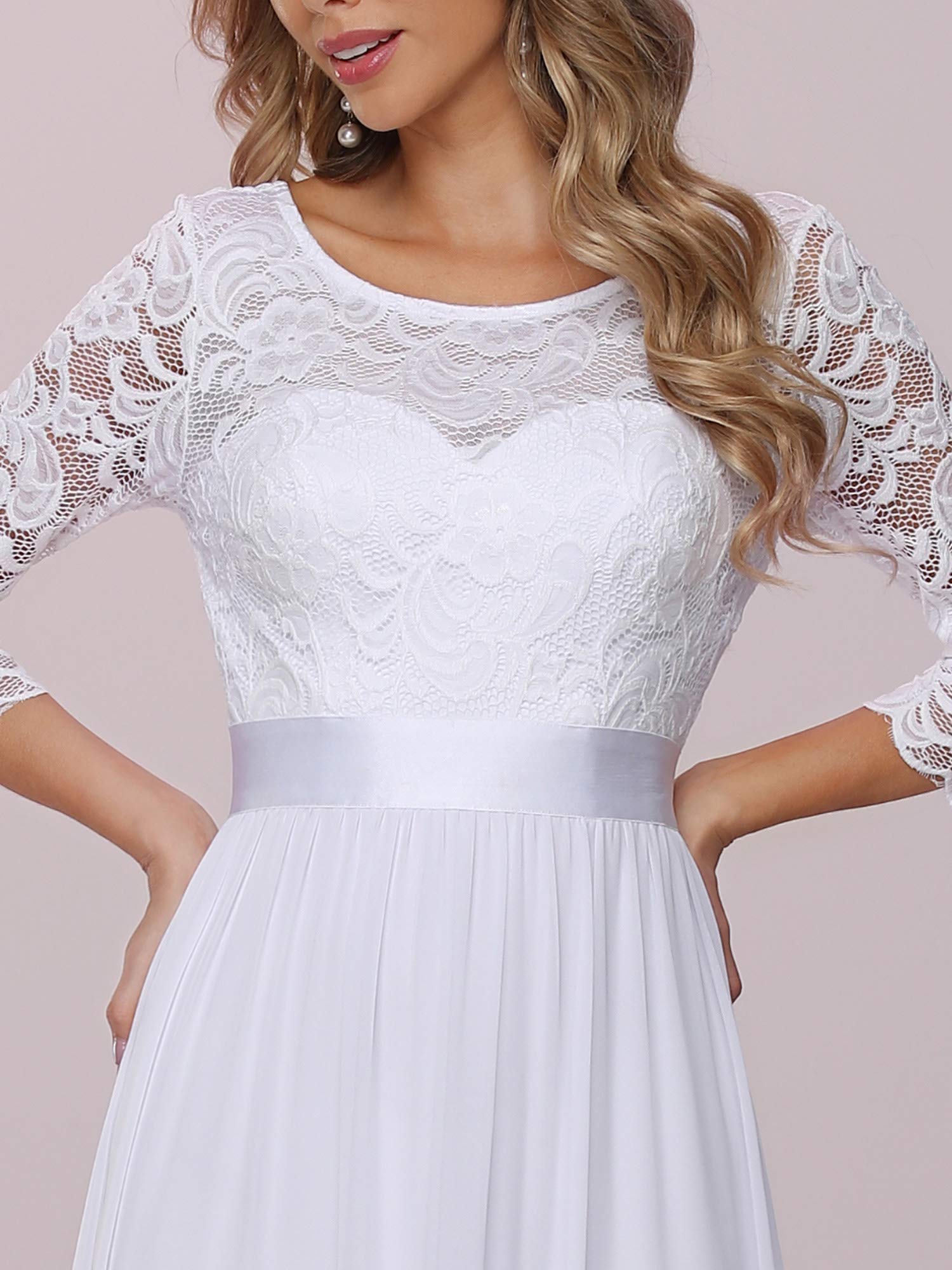 Ever-Pretty Women's Winter Long Elegant Lace A-Line Wedding Dresses for Bride White US14