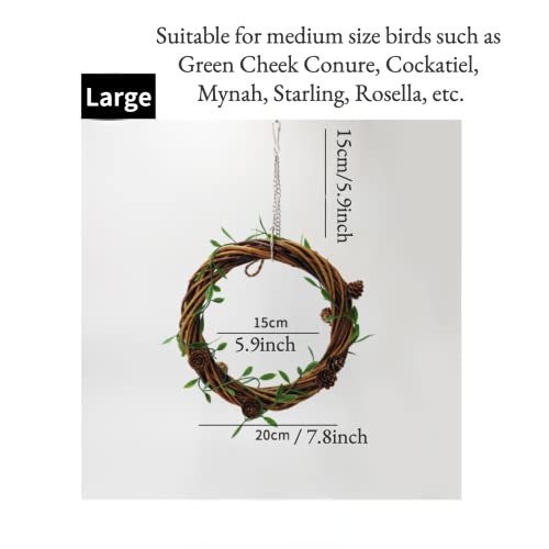 Round Bird Swing, Natural Willow Branch Chewing Bird Toys, Hanging Climbing Cage Parrot Perch Play Stands for Small Parrots Lovebirds Conures Parakeets (Large)