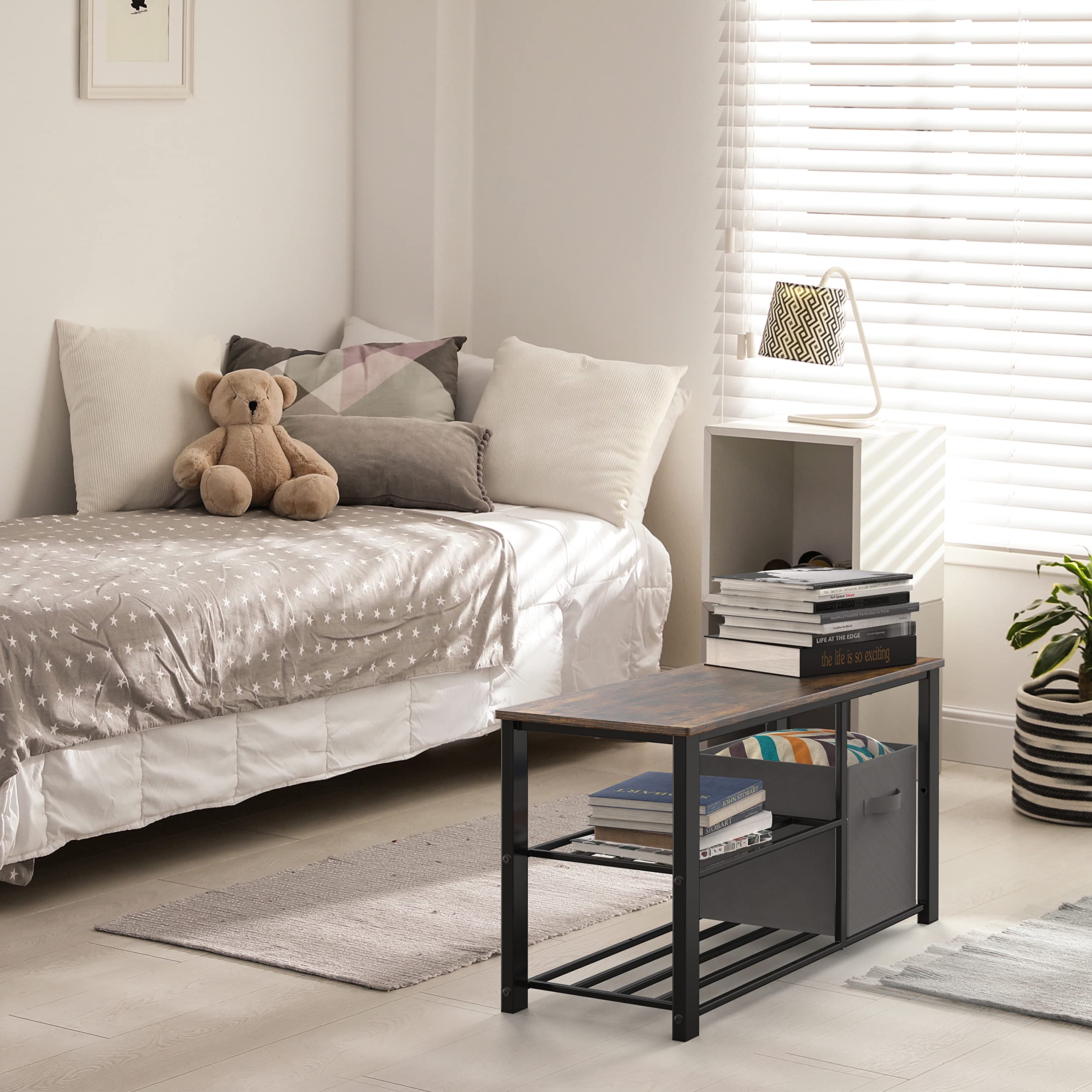 Simple Houseware 2 Tier Wood Top Shoes Bench, Rustic Brown