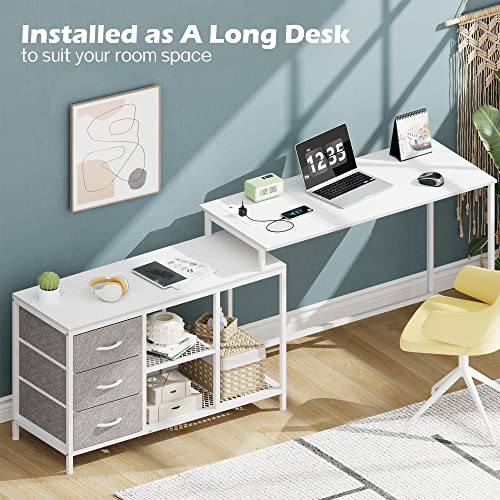 SUPERJARE L Shaped Desk with Power Outlets, Computer Desk with Drawers & Shelves, Corner Desk Gaming Desk Home Office Desk, White