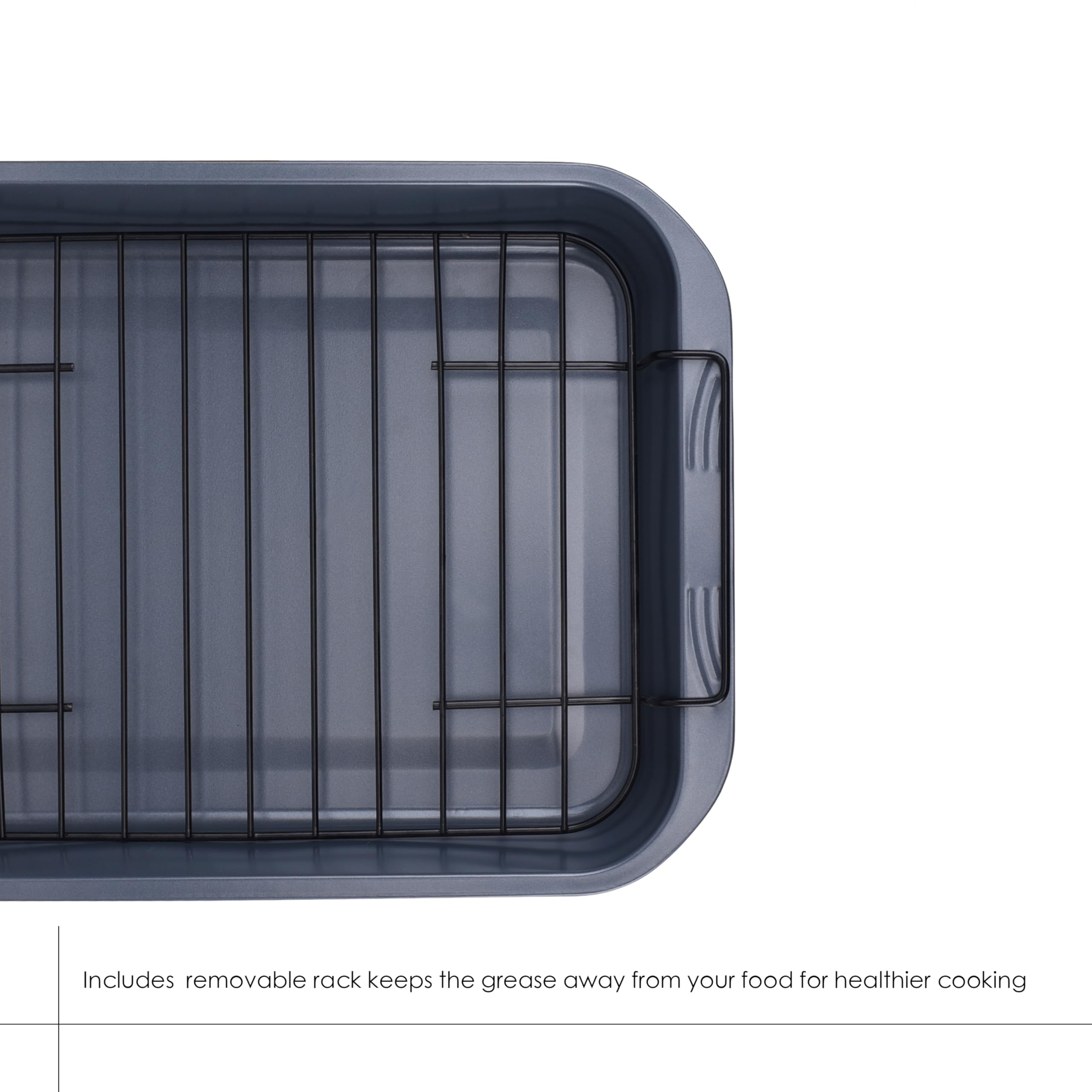 MEIHORSY Roasting Pans with Rack, 15x10.5x2.5 Inch Turkey Roaster for Small Turkey, Chicken, Meats & Veggies, Lasagna(Gray)