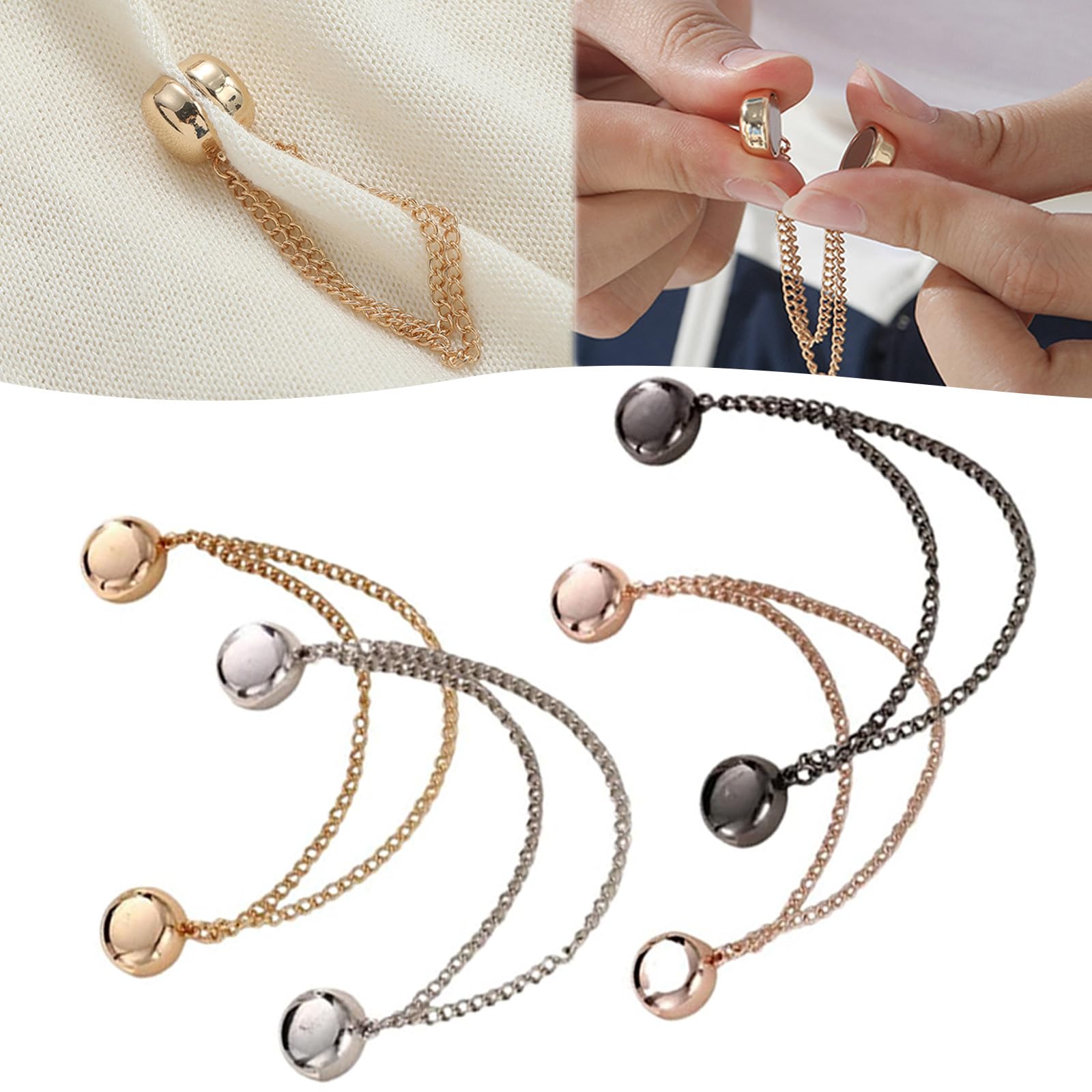 Multi-Function Magnetic Clothing Clips, 4 Pack Powerful Hijab Magnets with Chain, Magnetic Clothing Shawl Clips Clothing Accessories, Women Clothes Hijab Pins Decorate