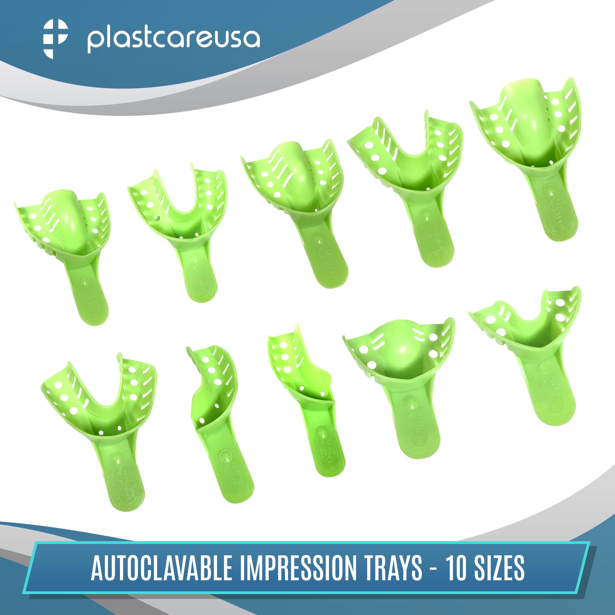 Dental Impression Trays Large Lower - Autoclavable Perforated Impression Tray Set - Size Number 2 (Bag of 12) by PlastCare USA