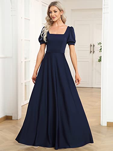 Ever-Pretty Women's Square Neck Short Sleeves Open Back A Line Maxi Holiday Dresses for Women Navy Blue US14