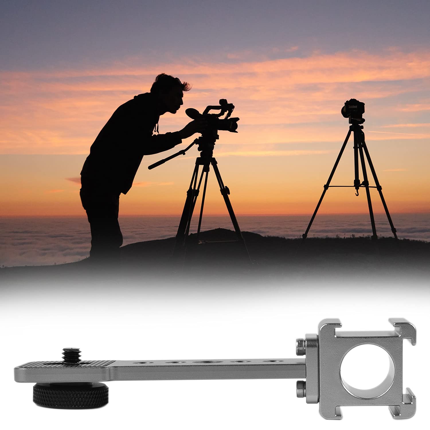 Fotoconic Triple Cold Shoe Extension Bar, Microphone Led Light Camera Bracket Mount for DJI OM4 OSMO Mobile 3, Smooth 4, Hohem iSteady Mobile+, Feiyu, MOZA, DSLR, Gimbal Stabilizer (Sliver)