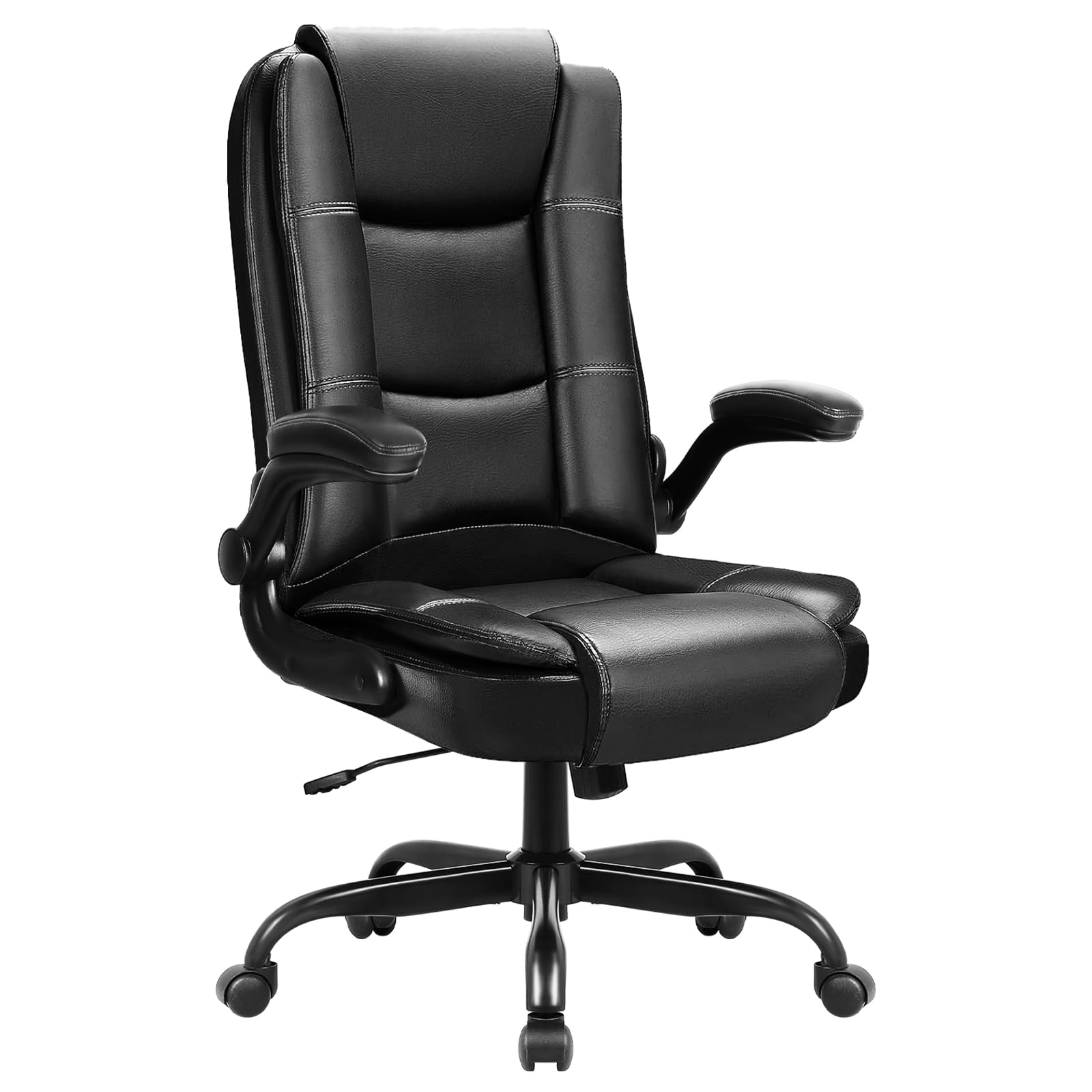 OFIKA Big and Tall Office Chair Computer Desk Chair - Ergonomic High Back Lumbar Support Home Office Chair with Padded Flip-up Arms, Adjustable Height Swivel Chair Leather Executive Chair (Black)