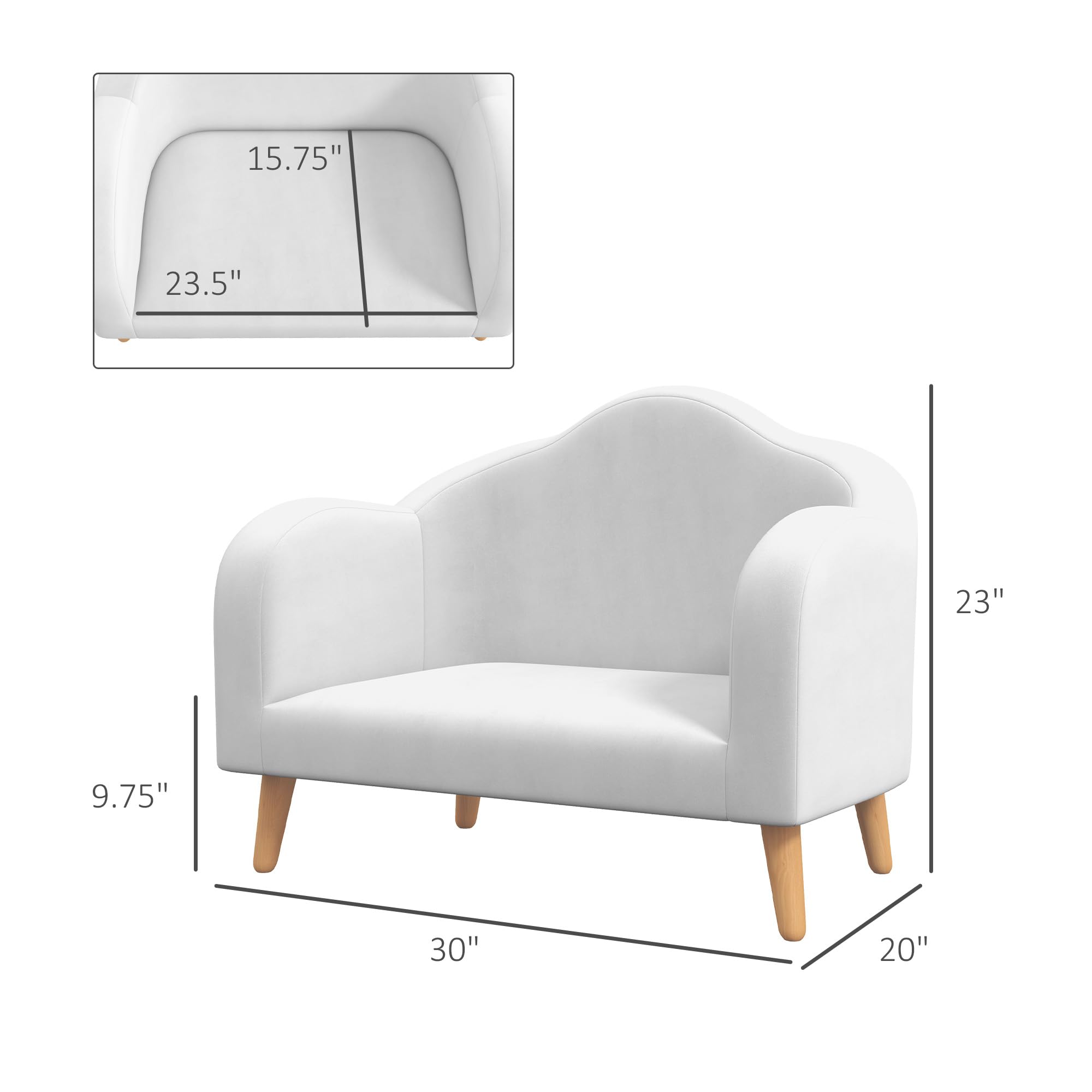 Qaba 2 Seater Kids Sofa, Cloud Shaped Children's Sofa for Nursery Playroom with Soft Foam Padding & Anti-Tipping Design, for 2-5 Years, White