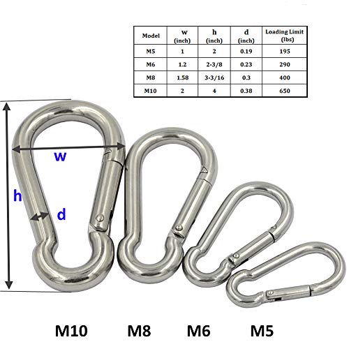 DGOL 10pcs 304 Stainless Steel Carabiner Snap Spring Hook Outdoor D Ring Chain Quick Link Lock Fastner Size 2"*1" Loading 195 lbs