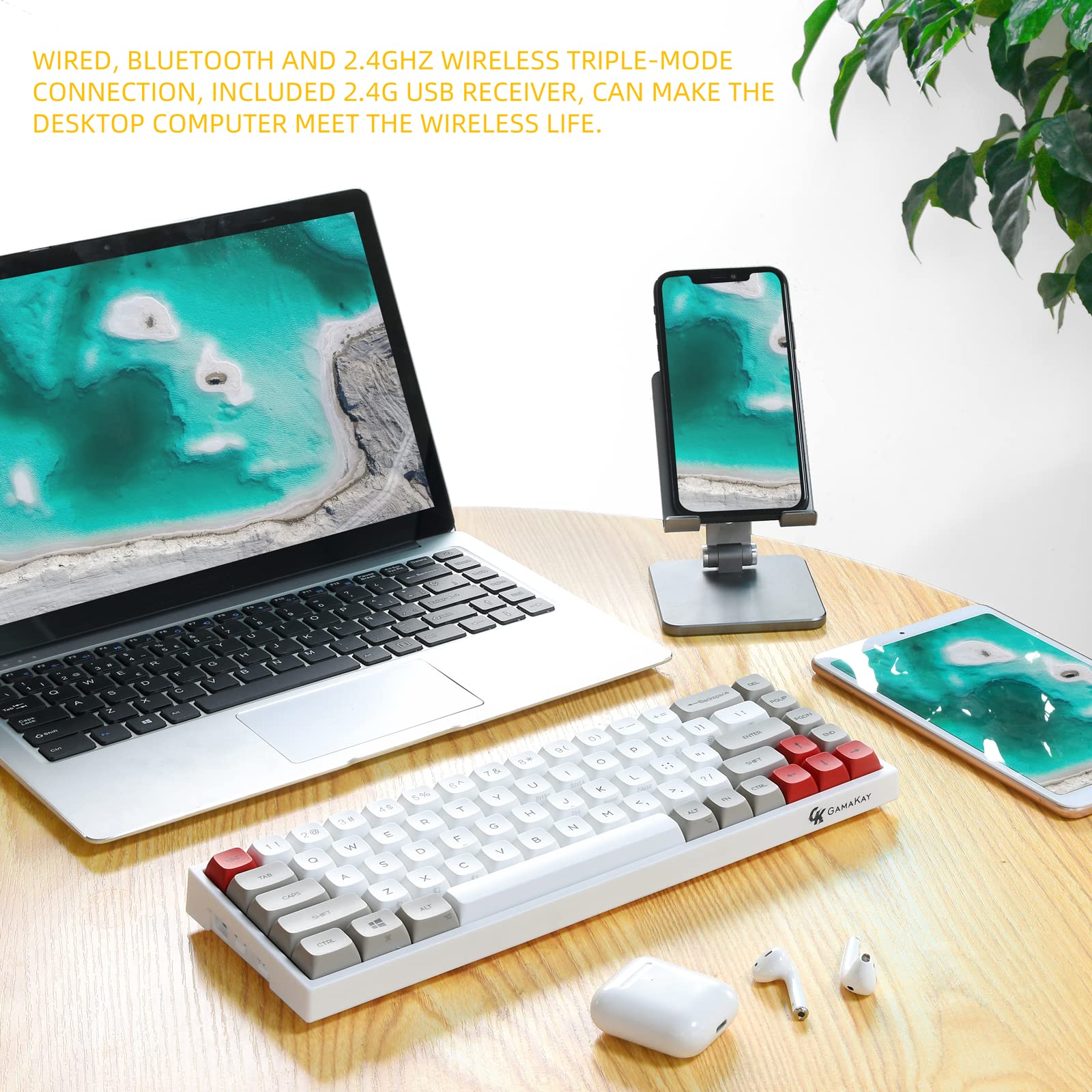 GK GAMAKAY TK68 65% RGB Mechanical Keyboard, 68 Keys Bluetooth 5.0/Type-C Wired/2.4GHz Wireless, PBT XDA Profile Keycaps Hot Swappable Custom Backlit Gaming Keyboard (Gateron Brown Switch)