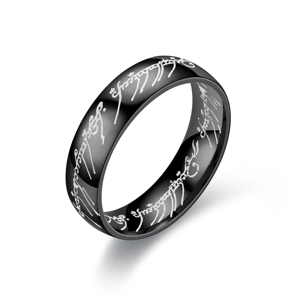 DONESA The One Ring Lord The Rings style tungsten ring，Men and women laser etching anime rings (Black, 10)