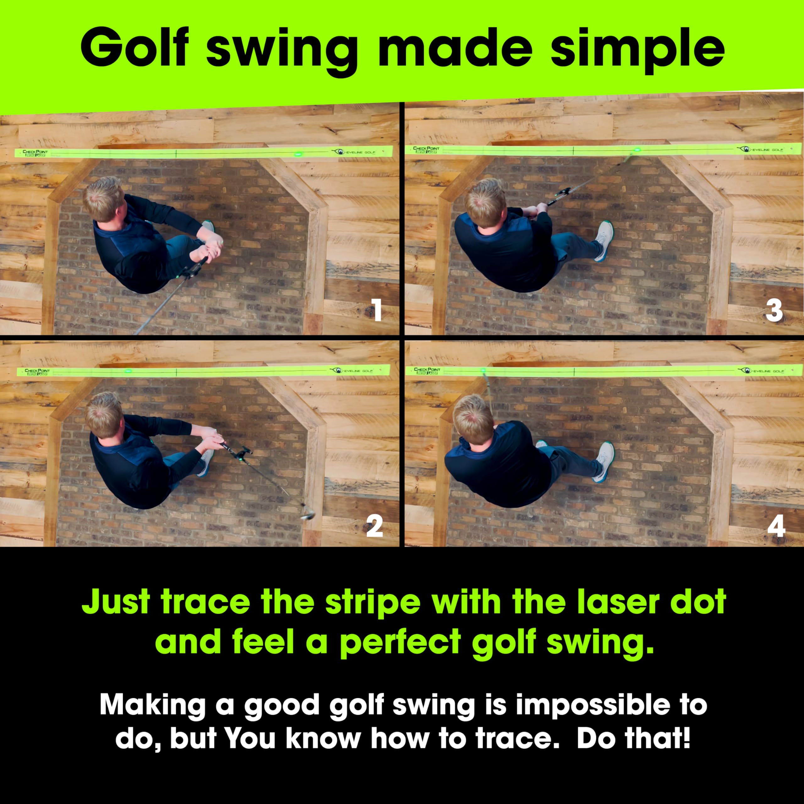 EyeLine Golf Check Point Swing Laser System - Fix Your Slice, Perfect Golf Swing Trainer with Dual Lasers for Any Club, Enhance Swing Path & Plane, Indoor/Outdoor Use