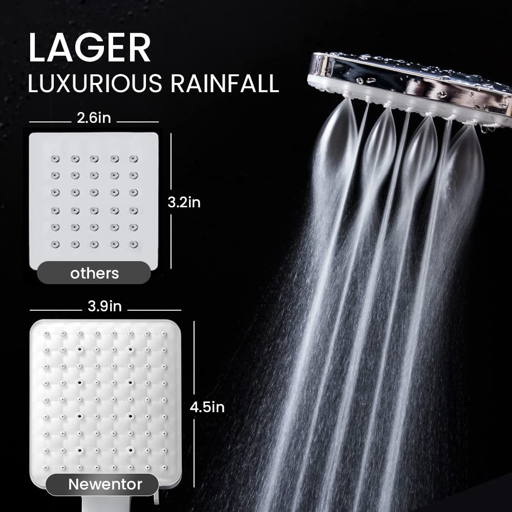 High Pressure Shower Head with Handheld Newentor Shower Head with 6 Spray Settings, Adjustable Detachable Universal Handheld Shower Head Replacement for Adults Children Pets Use, Chrome(No Hose)