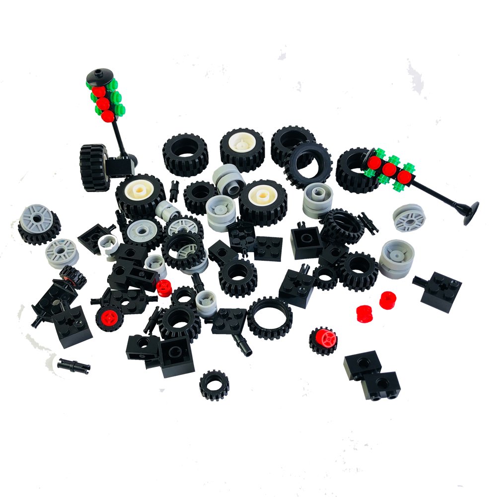 Wheels and Axles,Traffic Light ,Tires Bulk Lot - Building Bricks Block Education Wheels Set Toy Compatile with Major Brands, 52 pcs, over 6 years old