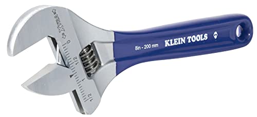Klein Tools D509-8 Adjustable Wrench, Extra Wide Jaw Forged Drive Wrench with High Polish Chrome Finish, 8-Inch