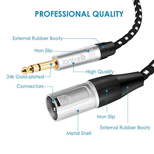 Devinal XLR Male to 1/4" inch TRS Interconnect Cable, Nylon Braided Quarter inch Stereo to XLR Balanced Cord, 6.35mm Jack to Male Patch Lead 6.6 FT