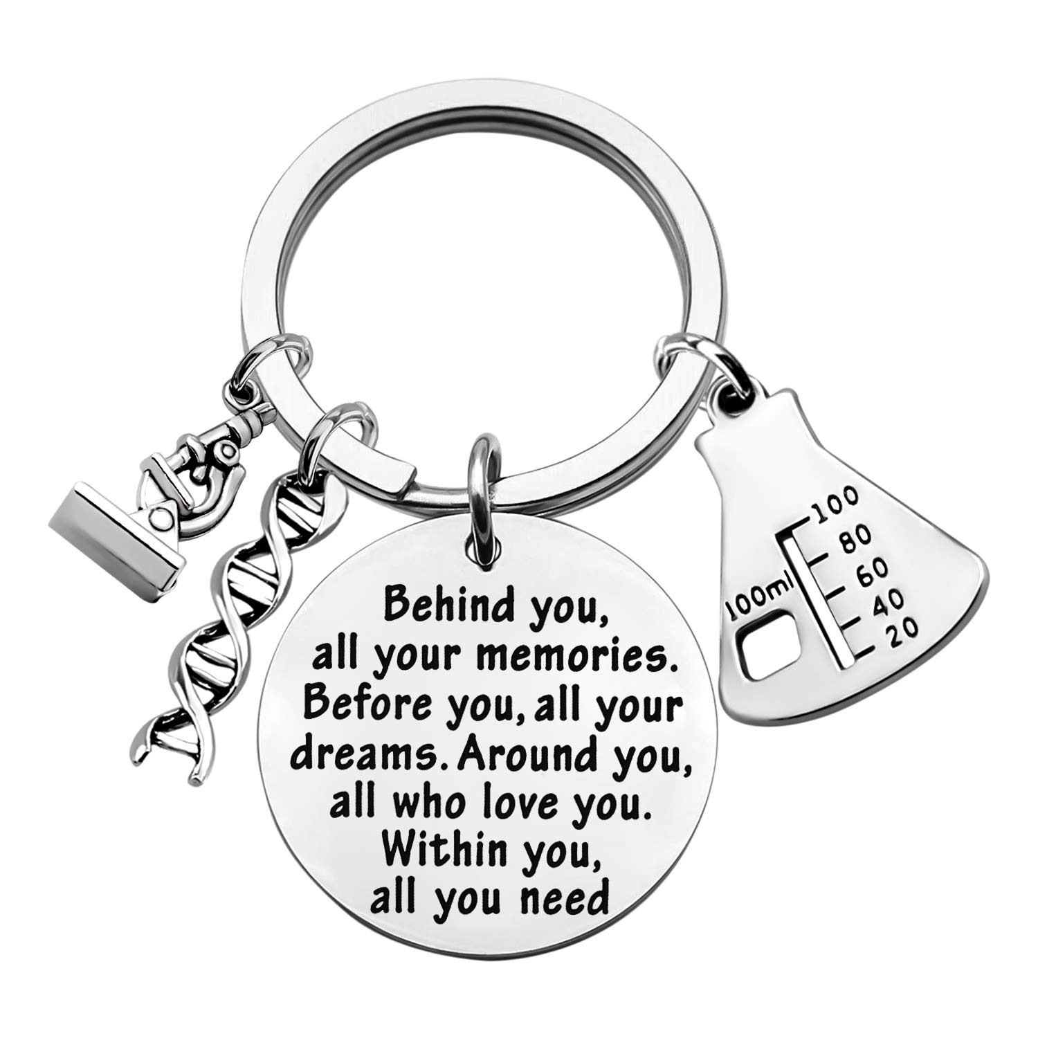 FEELMEM Biology Chemistry Keychain Future Chemist Gift Behind You All Your Memories Science Tech Keychain Graduation Gift