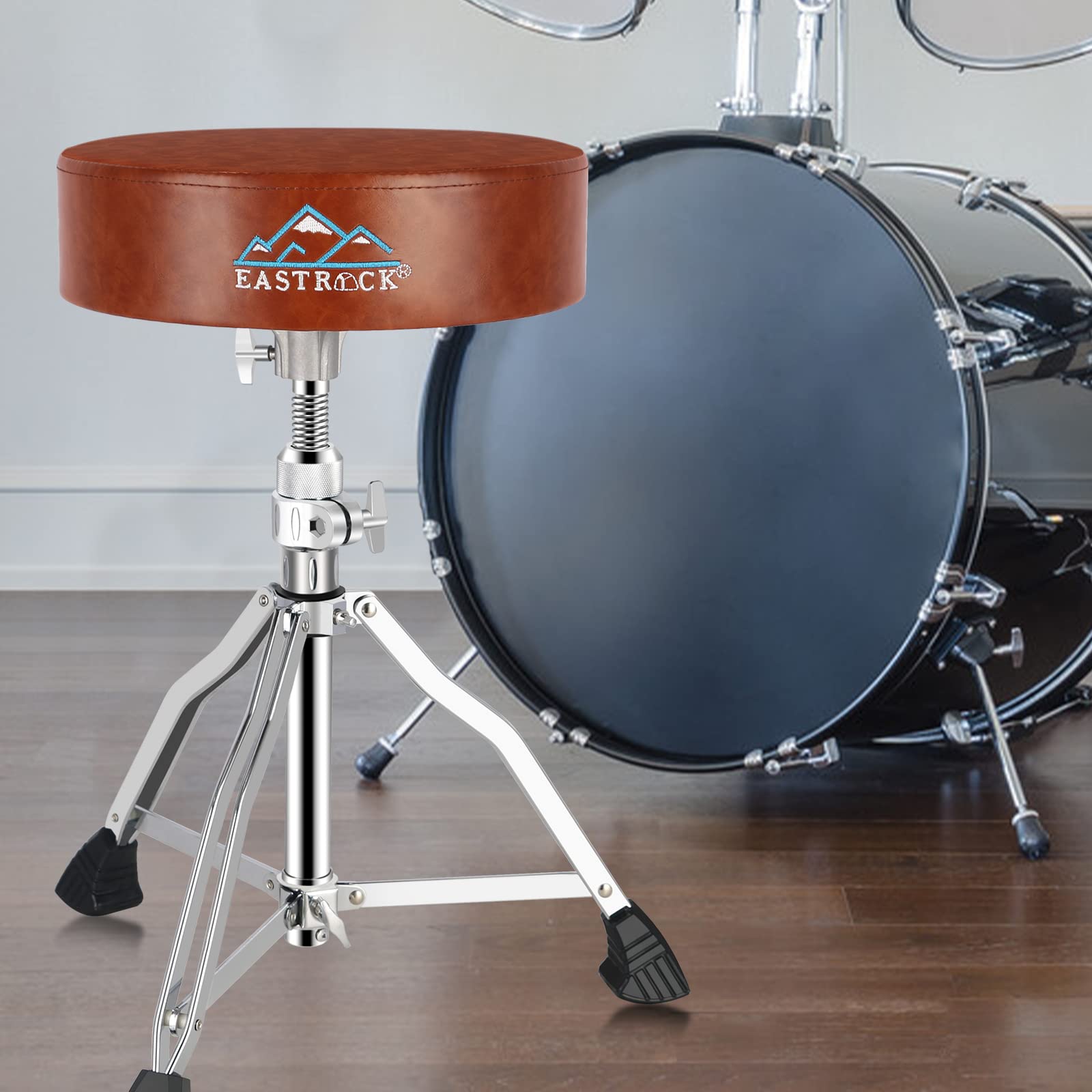 EASTROCK Drum Throne Drum Chair Drum Stool Seat Adjustable Height Swivel Drum Seat Padded Drum Stool Seat Portable Rotatable Drummer Chair (Brown)