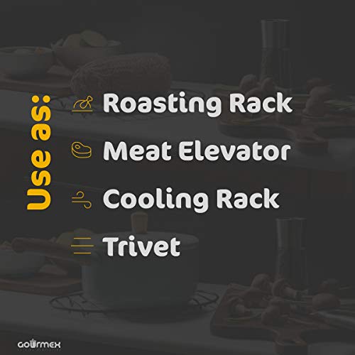 GOURMEX Black, Oval Oven Roasting Rack with Integrated Feet | Ideal for Cooking, Baking, Roasting, Cooling and Grilling | Non-Stick Coating, PTFE Free | Oven and Dishwasher Safe Rack (6 x 9")