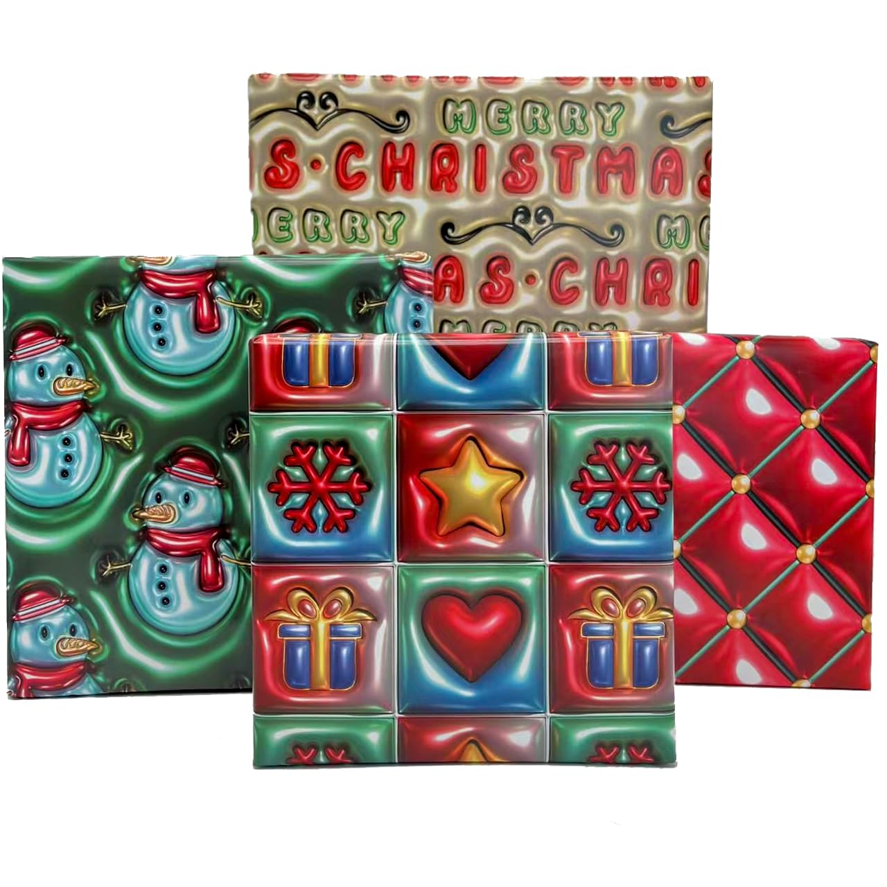 Dtiafu Stereoscopic Christmas Wrapping Paper Bundle - Unique Xmas Design with Snowman Merry Christmas - 20 x 28 Inch Per Sheet(8 Pcs)