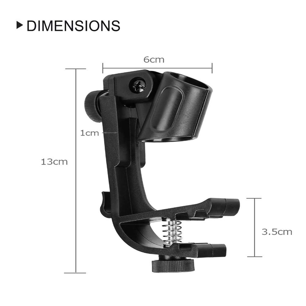 Drum Mircophone Clips Adjustable Mic Mount Snare Rim Clamp Holder, Black 2 Packs