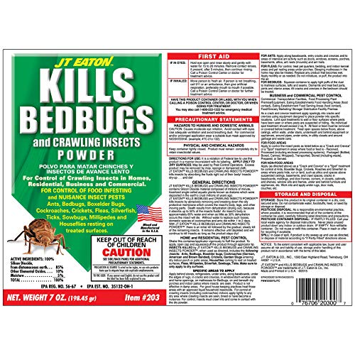 JT Eaton 203 Bedbug and Crawling Insect Powder with Diatomaceous Earth, 7-Ounce bottle