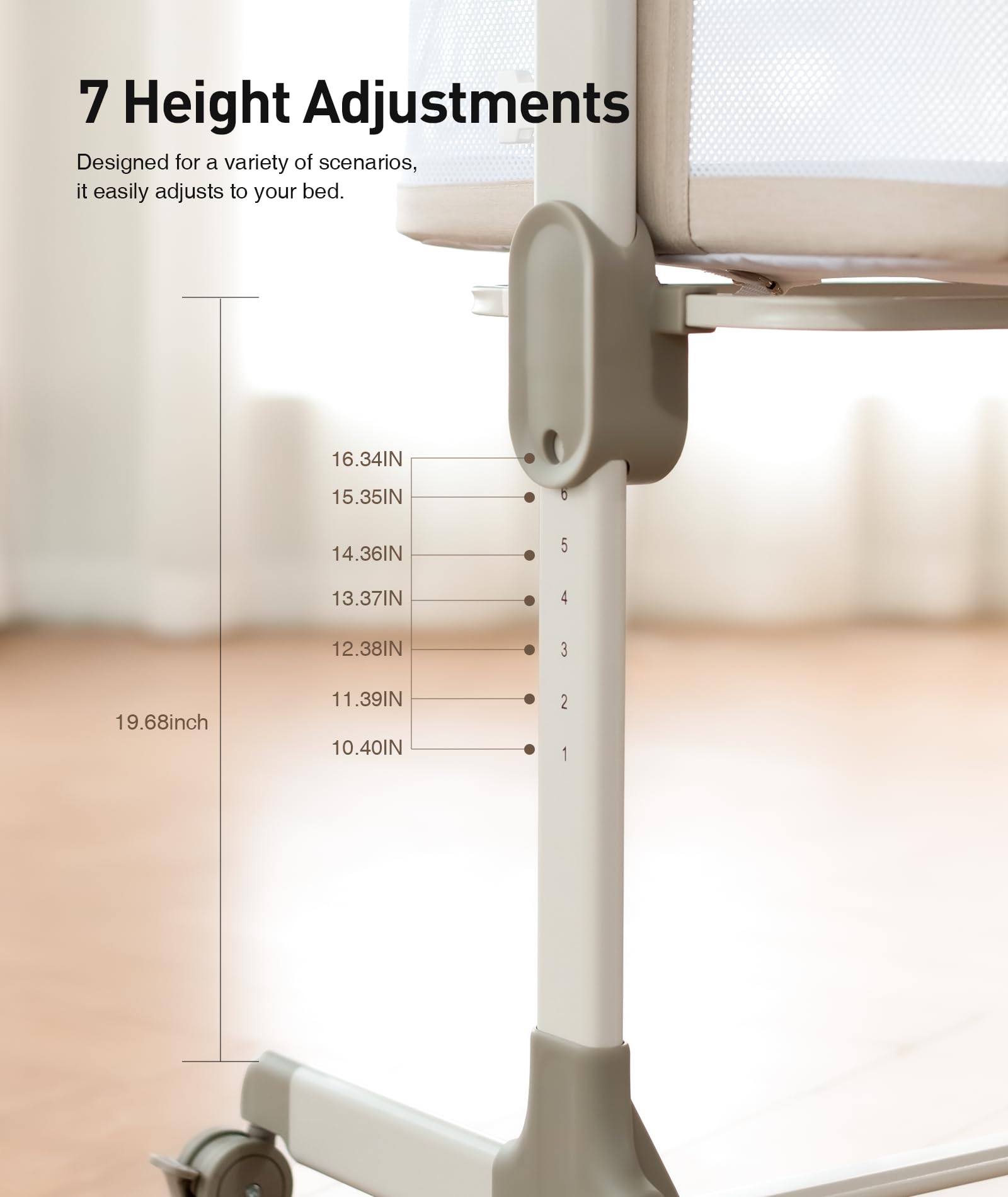 Fodoss Baby Bassinets Bedside Sleeper - All Mesh Bedside Bassinet with Wheels, 7 Height Adjustable Baby Bassinet for Infants, Beige