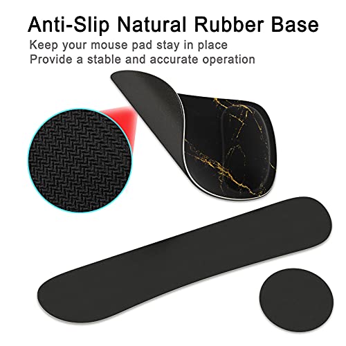 Keyboard Wrist Rest Memory Foam Ergonomic Mouse Pad with Computer Wrist Support Set with Non-Slip Rubber Base Coaster for Home, Office Easy Typing and Pain Relief - Black Marble