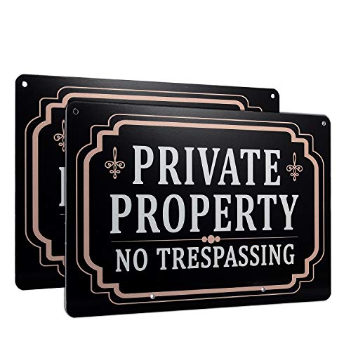 Kichwit 2 Pack Private Property No Trespassing Sign, Aluminum, 12" x 8", 14" Metal Stakes Included (2)