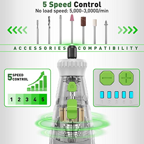 Huepar Tools Cordless Rotary Tool 8V,138pcs Accessories include MultiPro Keyless Chuck, 5 Variable Speed 5000-30000RPM Power Rotary Tool Kit for Dog Nail, Crafting Projects and DIY Creations - RT8