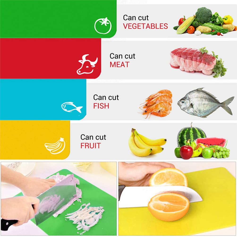 iplusmile Cutting Board Mats Set, Countertop Chopping Block Flexible Plastic Kitchen Chopping Board Colored Mats for Fruit Vegetables Meat, Dishwasher Safe, Set of 4