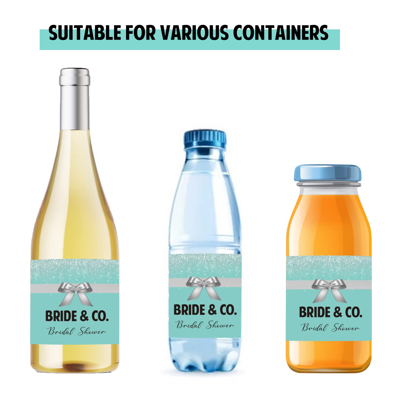 SDEXCSA Blue Bride & Co Water Bottle Labels, Breakfast at Tiffa-ny Theme Bridal Shower Wine Bottle Wrappers, Bride to Be Engagement Wedding Event Party Favors Supplies (8.5†x 2â€)