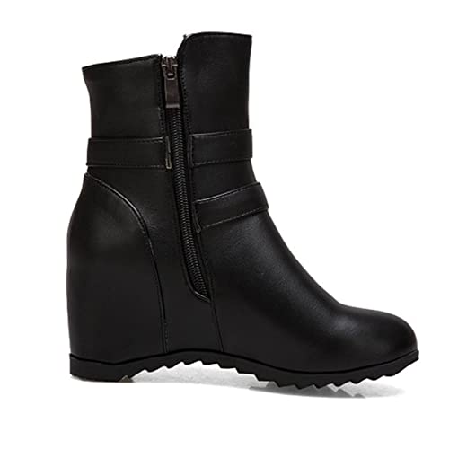 Fashion Wedge Increase Women's Buckle Style Belt Inner British Heel Height Boots women's boots Dress Boots for Women (Black, 7.5)