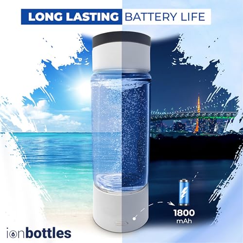 ionBottlesĀ® - Pro Model Rechargeable Portable Glass Hydrogen Water Generator Bottle up to 3000 PPB with PEM and SPE Technology Balanced Perfectly Balanced pH Water Ionizer