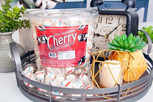 Stewart Old Fashioned Cherry Flavored Pure Sugar Candy Puff Balls - Individually Wrapped Candy Snack, Fat-Free, Cholesterol-Free, Gluten-Free, Made in the USA - 27oz Tub