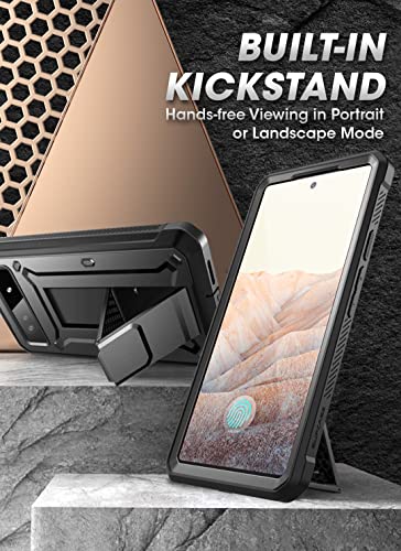 SUPCASE UB Pro Case for Google Pixel 6A (2022 Release), [Extra Front Frame] Full-Body Dual Layer Rugged Belt-Clip & Kickstand Case with Built-in Screen Protector (Black)