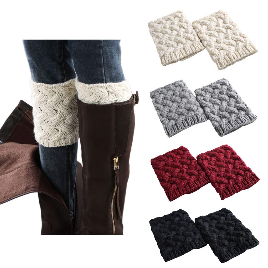 FAYBOX 4 Pairs Short Leg Warmers Boot Cuffs for Women, Crochet Knitted Boot Socks Boot Topper Socks Leg Cuffs for Girls