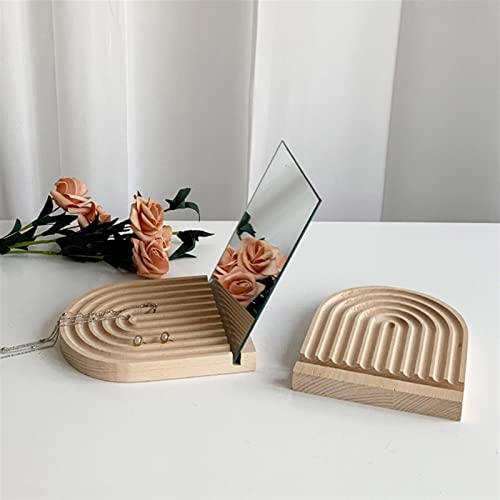 VEMMIO Breakfast Tray Wooden Tray with Groove Serving Plate Food Storage Dish Mirror Stand Phone Holder Aromatherapy Trays for Home Kitchen Organizer