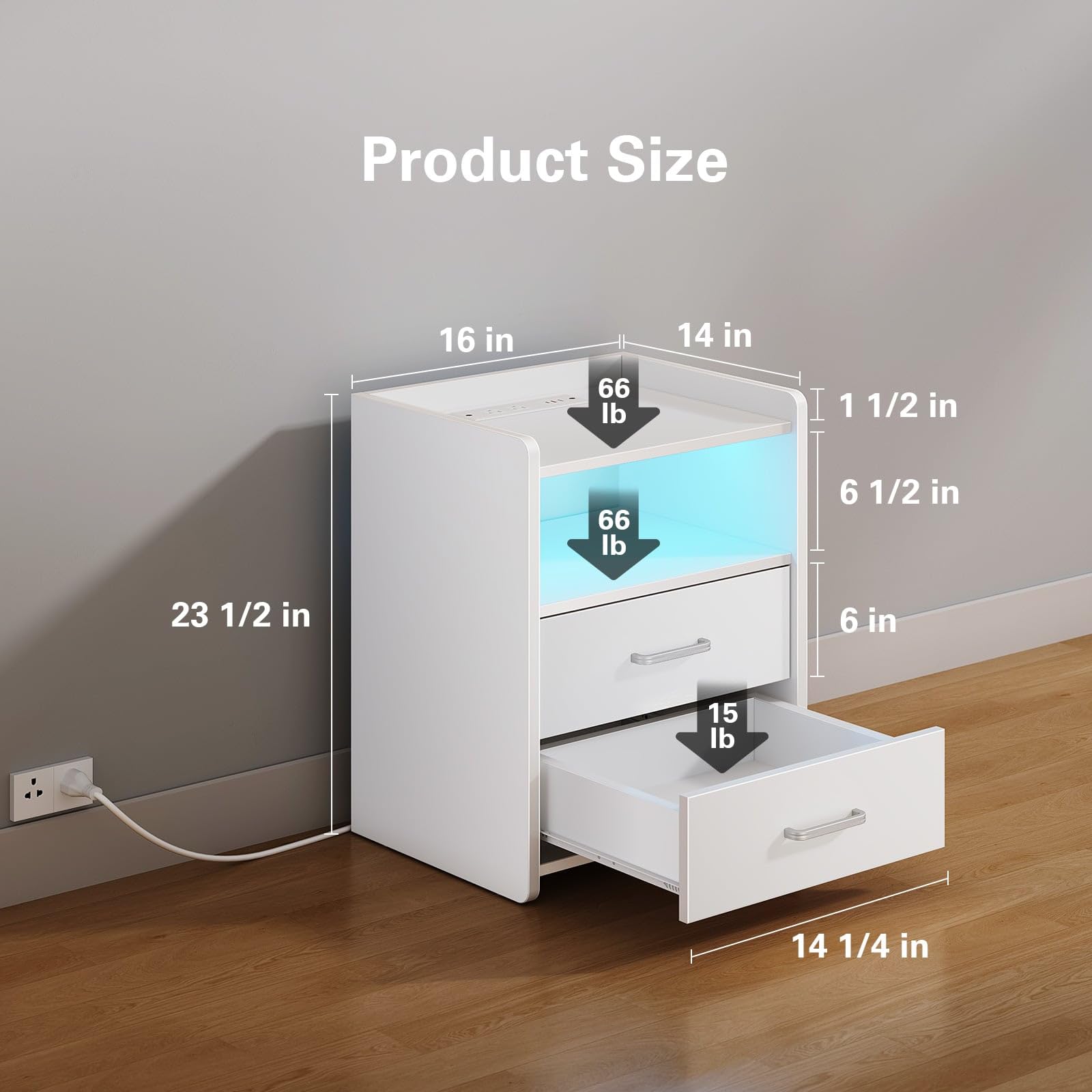 DEPAD Nightstand with Charging Station and LED Light Strip, Night Stands with 2 Drawers, Side Table for Bedroom, LED Black Nightstands (13.78" D x 15.75" W x 23.62" H)