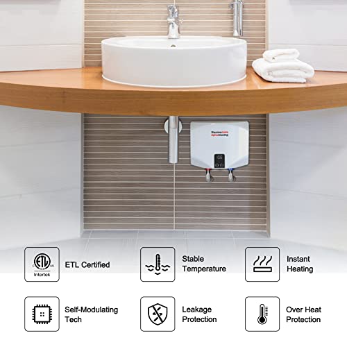 Tankless Water Heater Electric, thermomate 3.5kW 120V Hard Wired Point of Use On Demand Hot Water Heater Self Modulating ET035 (NO PLUG) (White)