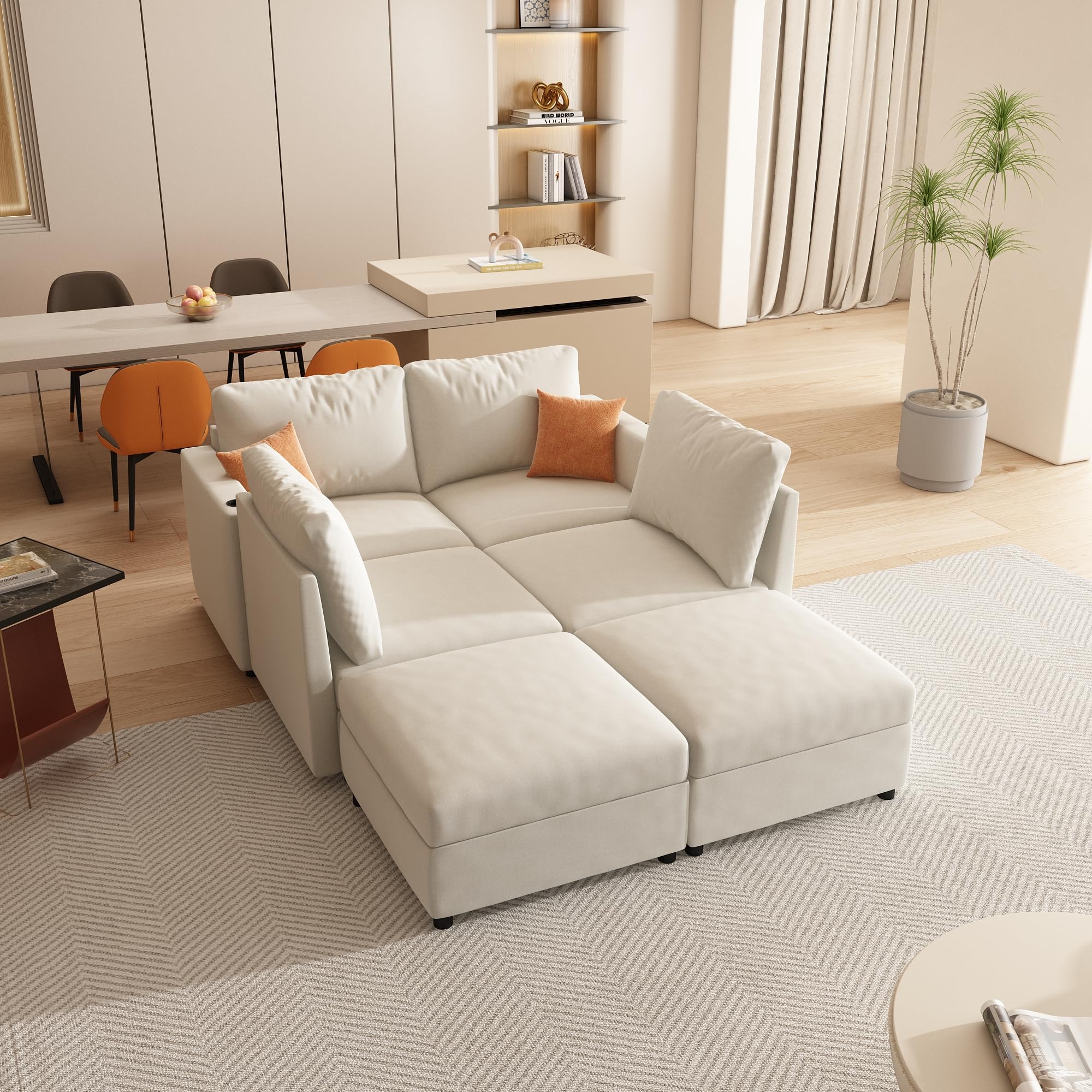 LUMISOL Modern Large Sectional Sofa, U-Shape Modular Sectional Couch with Storage Function, Sofa Bed with Ottoman, 6 Seat Sectionals Chaise for Living Room, Grey