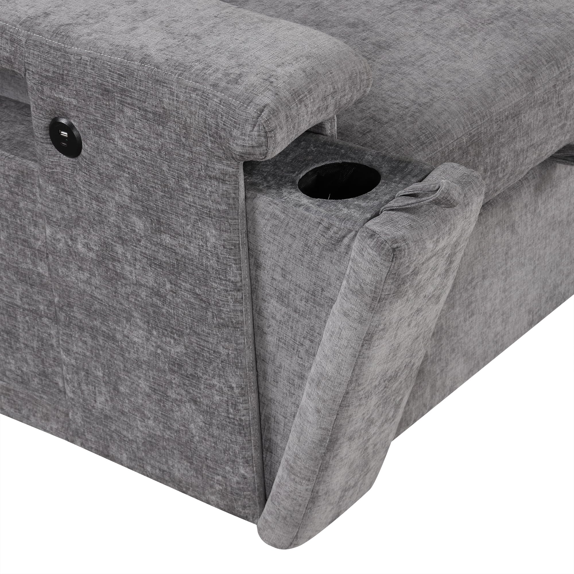 LUMISOL Sectional Sofa with Storage Space, 6 Seat Modular Couch with Cup Holders on The Armrests and USB Ports, L-Shaped Indoor Funiture with Ottoman and Pull-Out Structure for Living Room, Gray