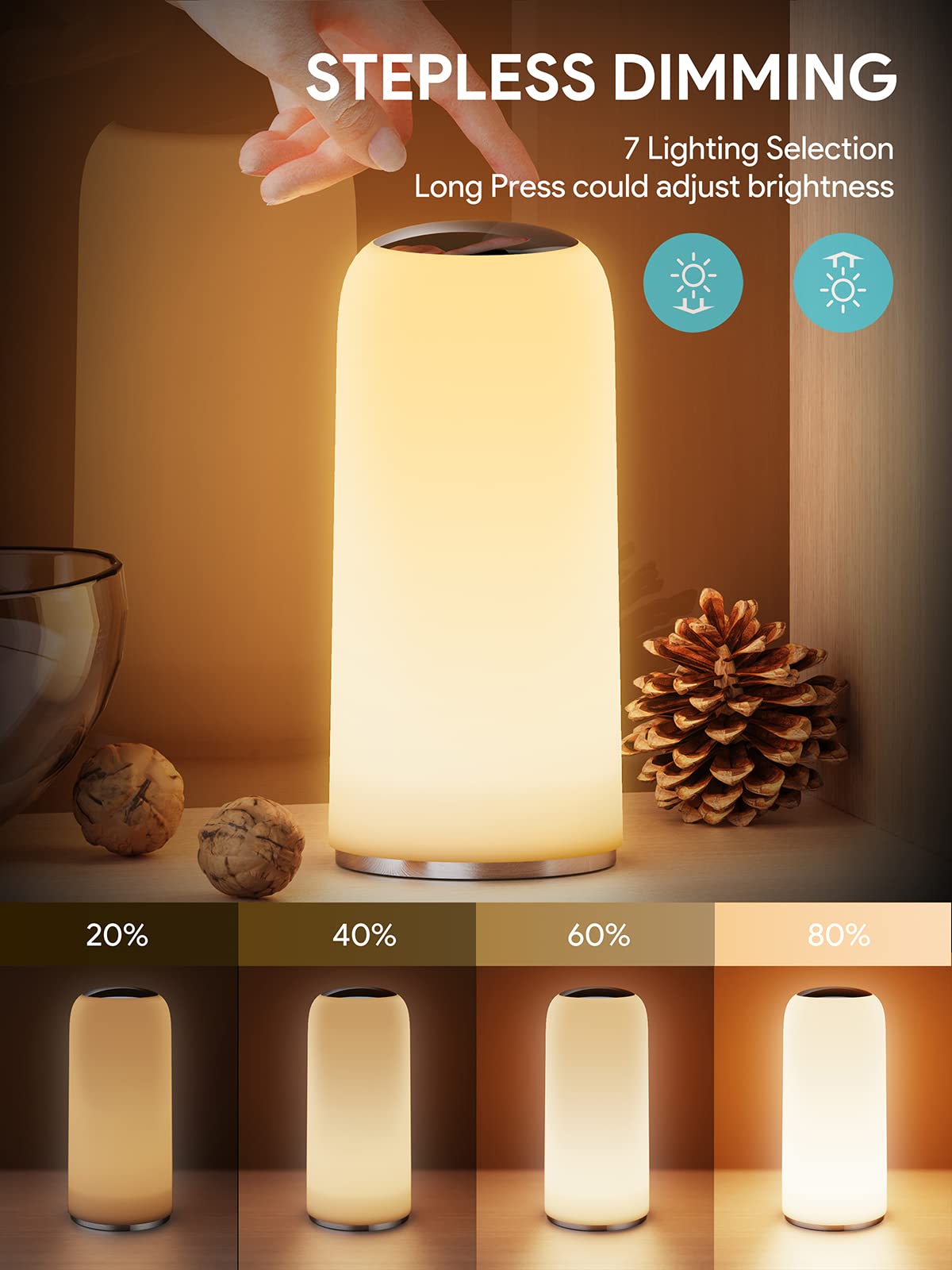 EASEMO LED Touch Lamp, RGB Bedside Table Lamps with Timer Function, Dimmable Warm White Reading Night Light with Memory Function for Nightstand Bedroom