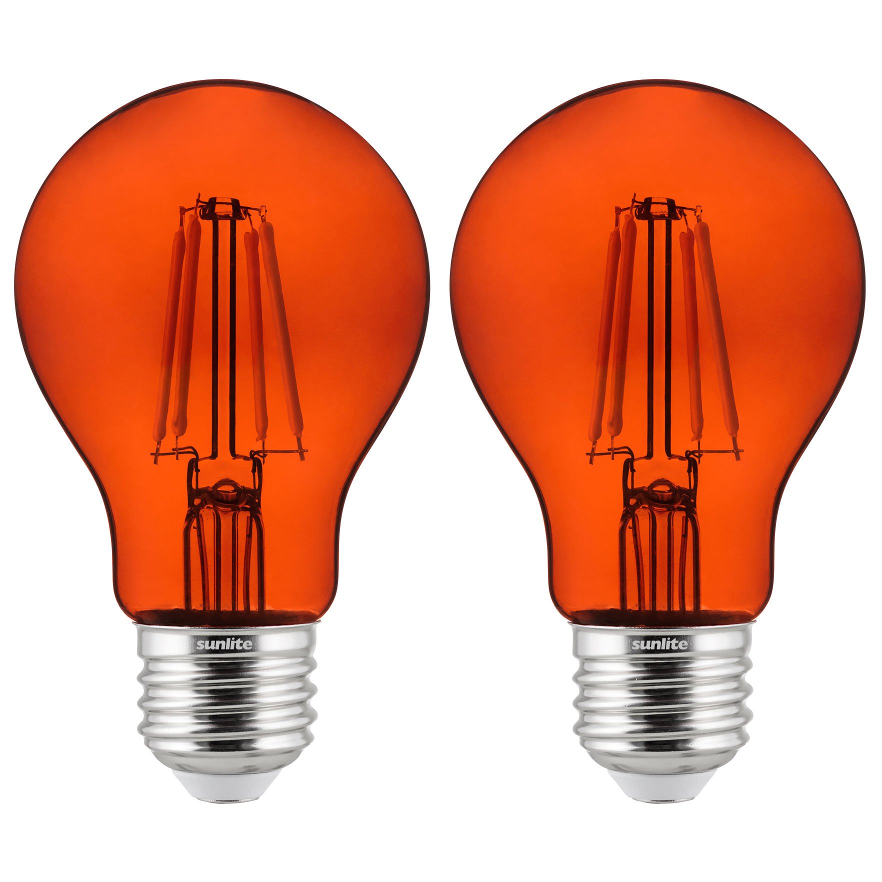 Sunlite 81085 LED Colored Filament A19 Light Bulb, 4.5 Watts, Medium E26 Base, 120 Volts, Transparent Orange, Dimmable, 320 Degree Beam Angle, UL Listed, 2 Count