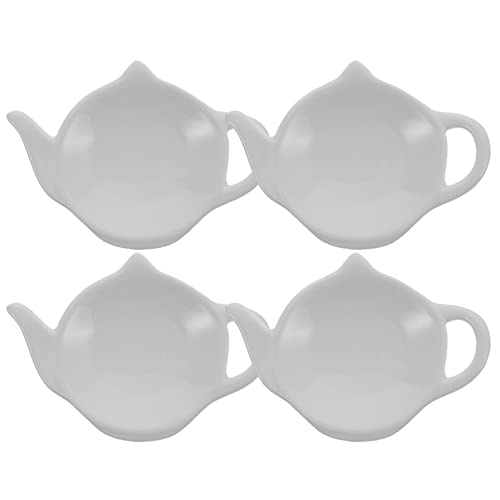 Soy Sauce Dish Jewelry Holder 4Pcs Tea Bag Holder Ceramic Teabag Coaster Teapot Shaped Seasoning Dish for Sauce Dessert (White) Tea Bag Organizer Tea Plates