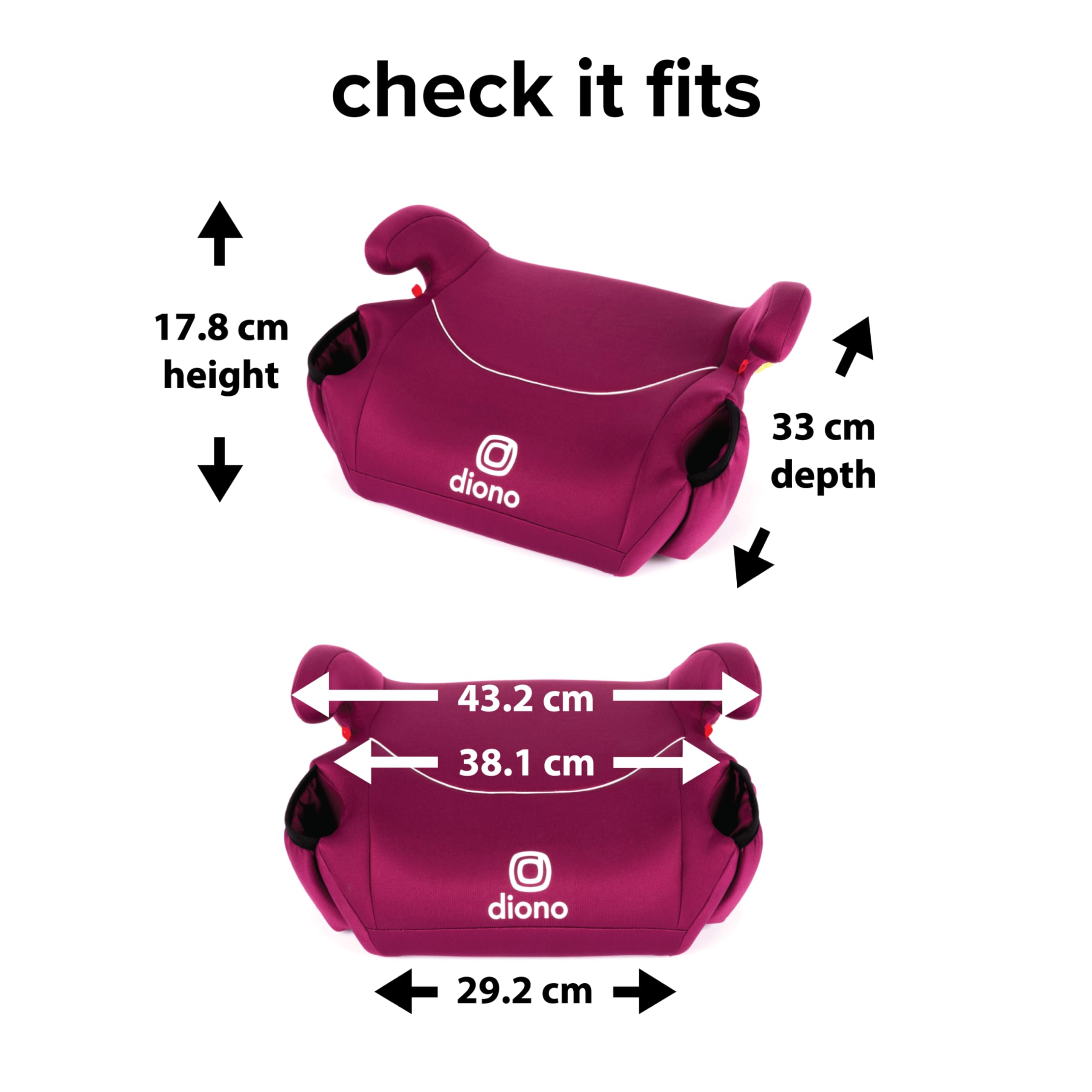 Diono Solana 2022, No Latch, Single Backless Booster Car Seat, Lightweight, Machine Washable Covers, Cup Holders, Pink