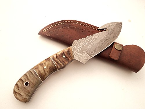 DKC Knives (8 8/18) DKC-826 Musoki Gut Hook Skinner Damascus Steel Knife 9" Overall 5" Blade 8.5 oz Hand Made
